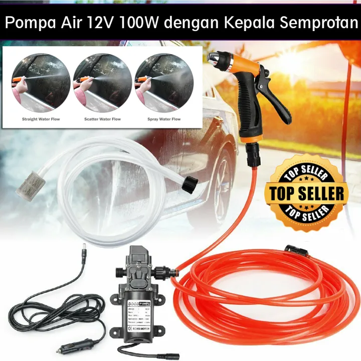 Pompa Air 12V 100W dengan Kepala Semprotan + Selang Pipa Spray Water ...