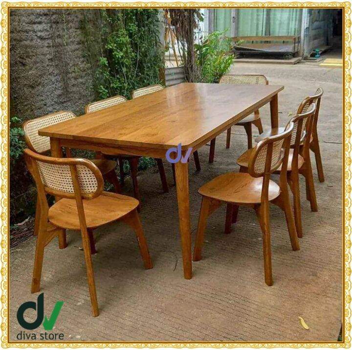 Meja makan set 4 kursi rotan kayu jati solid | Lazada Indonesia