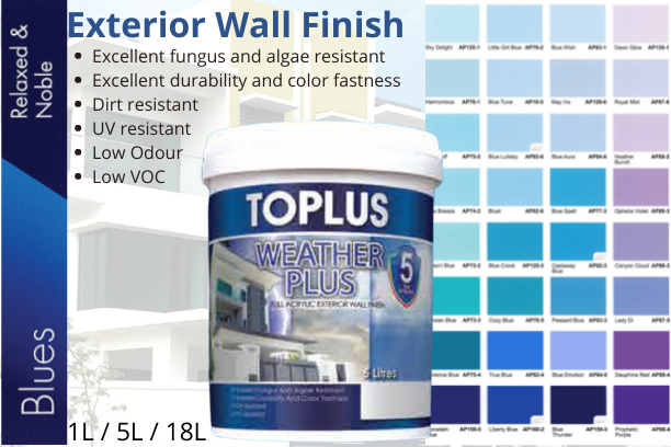 TOPLUS / WEATHER PLUS EXTERIOR PAINT/ BLUE SERIES | Lazada