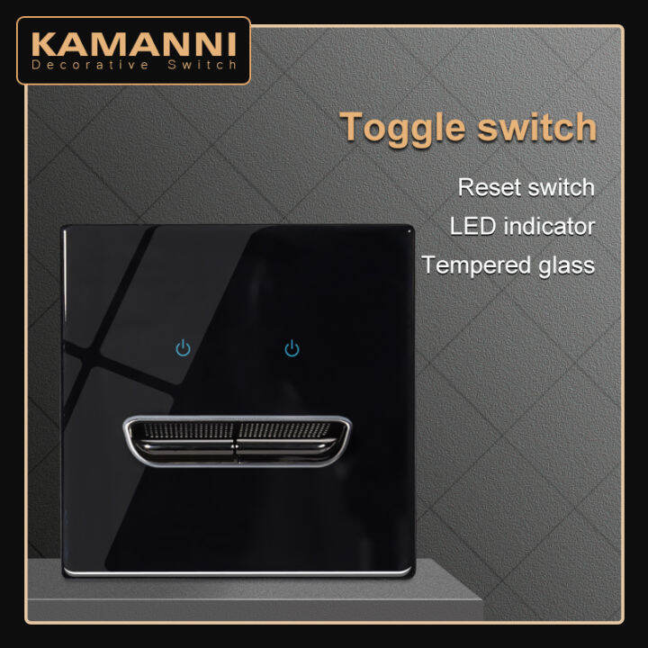 KAMANNI Modern Wall Light Switch 13amp Wall Power Switch Black Tempered ...