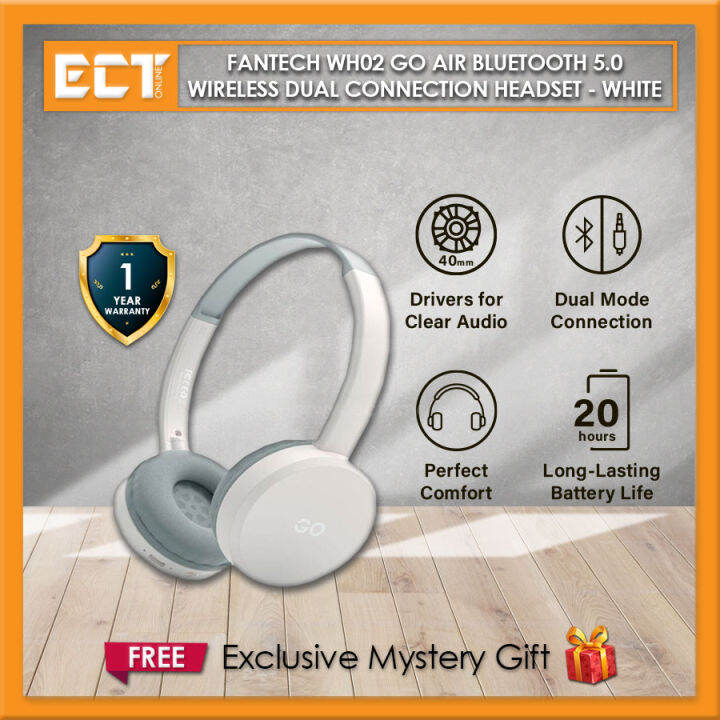 Fantech WH02 Go Air Bluetooth 5.0 Wireless Dual Connection Headset - White / Grey | Lazada