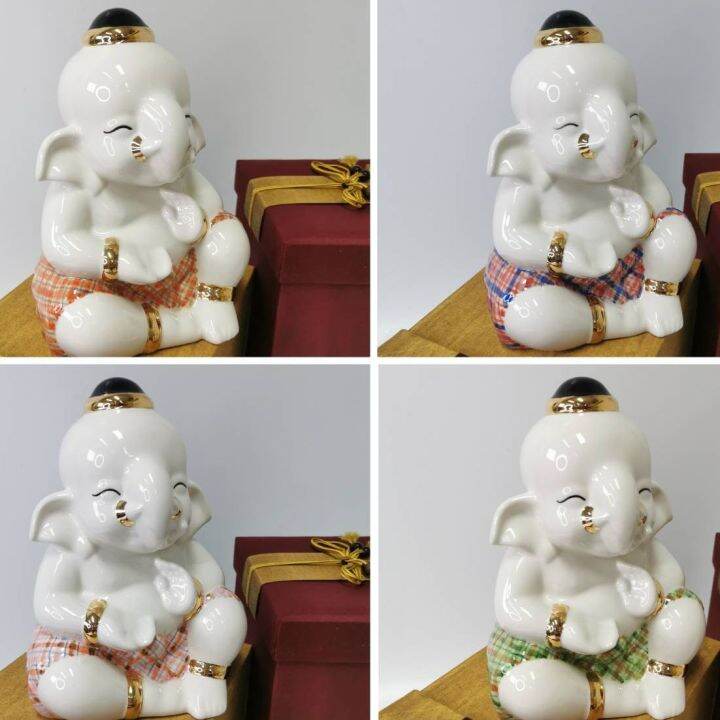 INDRA CERAMIC พระพิฆเนศปางนั่งประทานพร แบบผ้านุ่งหลากสี 象头神 (Xiàng tóu ...