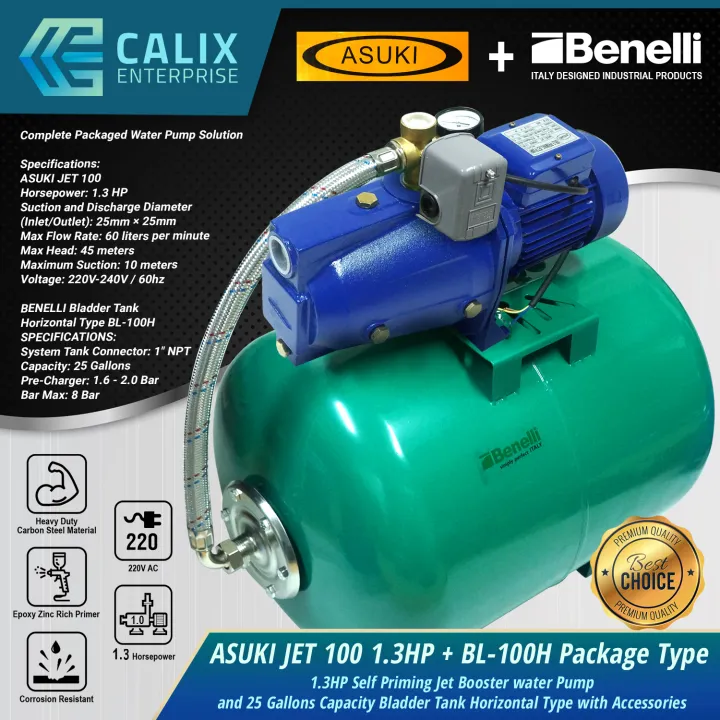 Self Priming Jet Booster water Pump 1.3HP and 25 Gallons 100L Capacity ...