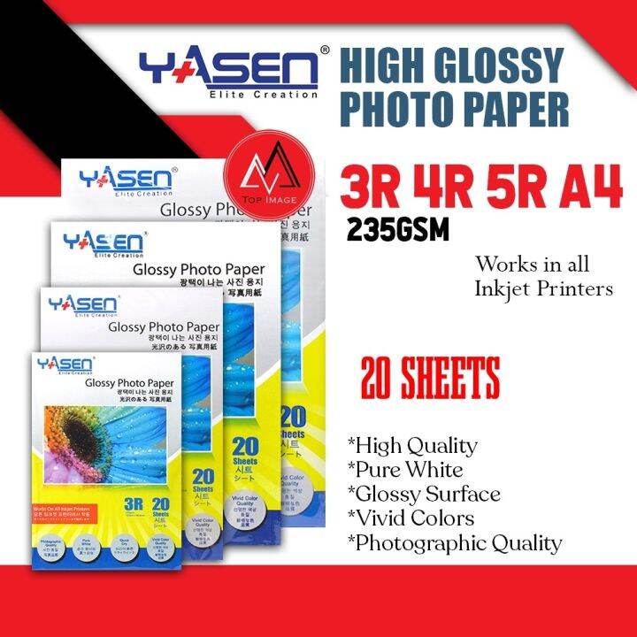 Premium pohoto paper Yasen High Glossy Photo paper 235GSM A4 3R 4R 5R ...