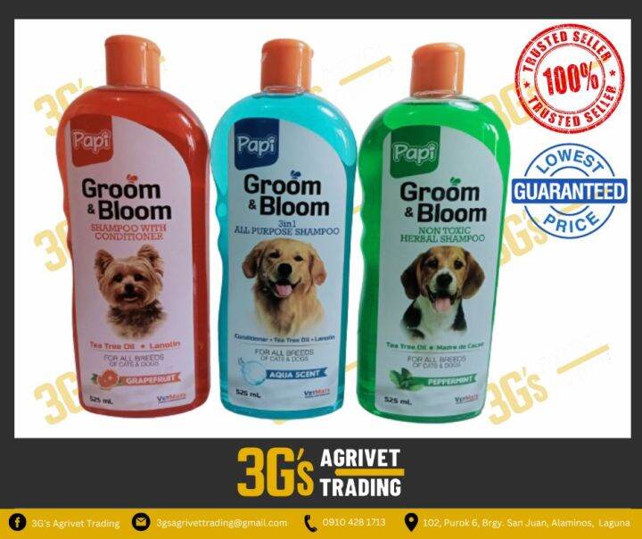 [3G AGRIVET] 1 BOTTLE PAPI GROOM & BLOOM SHAMPOO / FOR DOGS /CATS / 525 ...