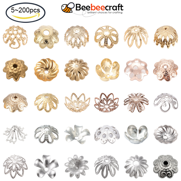 Beebeecraft 5-200pc Multi-Petal Flower Bead Caps 304 Stainless Steel ...