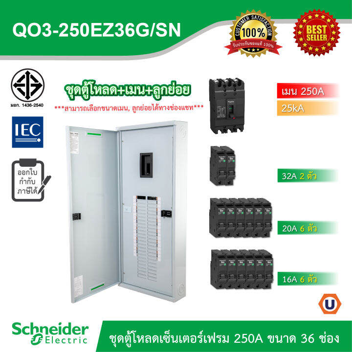 Schneider Electric ชุดตู้โหลดเซ็นเตอร์สแควร์ดีเฟรม(SET) 250A ขนาด 36 ช่อง + เมนเบรกเกอร์ 250A ...
