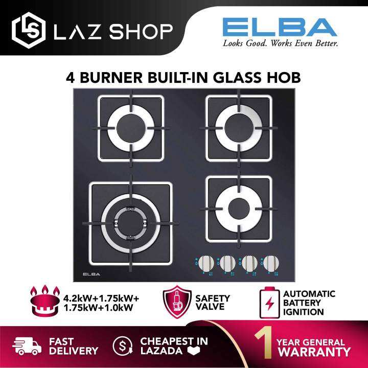Elba 4 Sabaf Burner Built-In Tempered Glass Hob With Safety Valve EGH ...