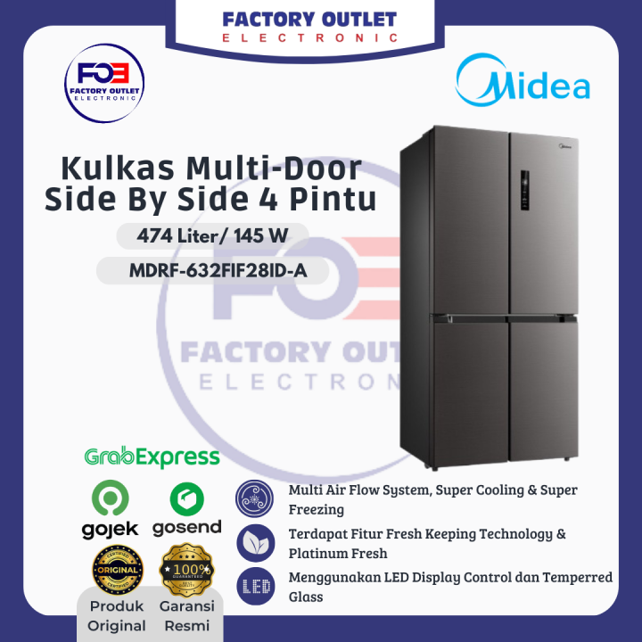 MIDEA MDRF-632FIF28ID-A Kulkas Multi-Door 4 Pintu Side By Side 474 L | Lazada Indonesia
