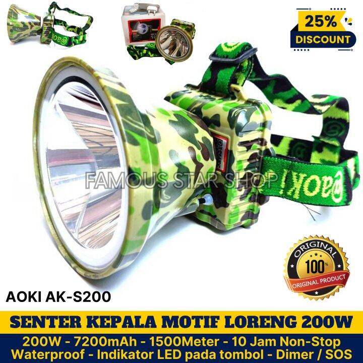 Senter Kepala Motif Army AOKI AK-S200 200w 200 Watt Super Led Baterai ...