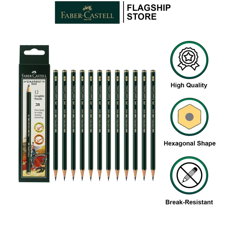 Faber-Castell CASTELL 9000 2B Graphite Pencil 12PCS/BOX [12117102ABX ...