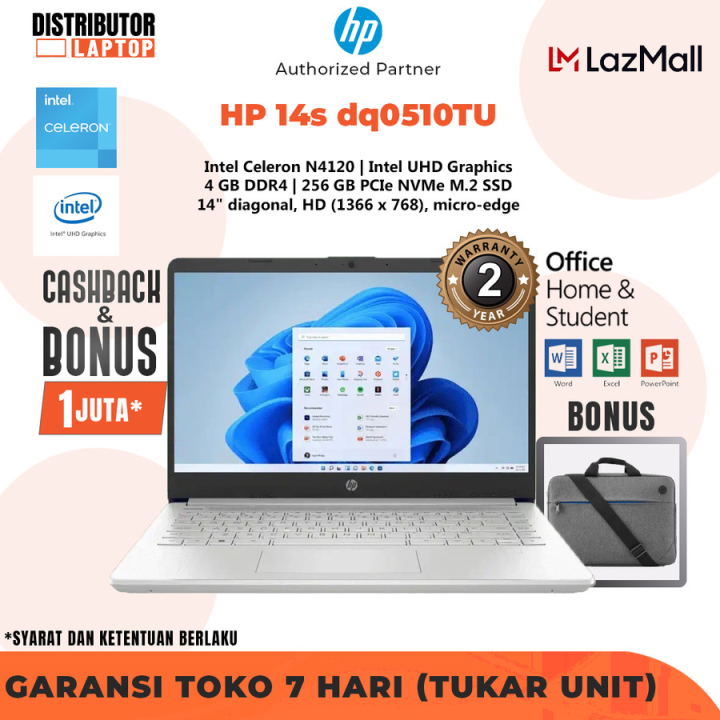 Laptop HP 14s dq0510TU Celeron N4120 RAM 4GB 256GB SSD 14" OHS Win11 | Lazada Indonesia