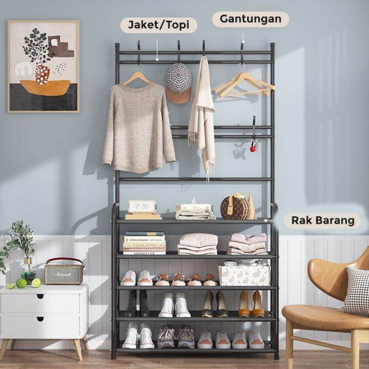 Rak Multifungsi Sepatu Pakaian Topi Jaket - Stand Hanger Gantungan ...