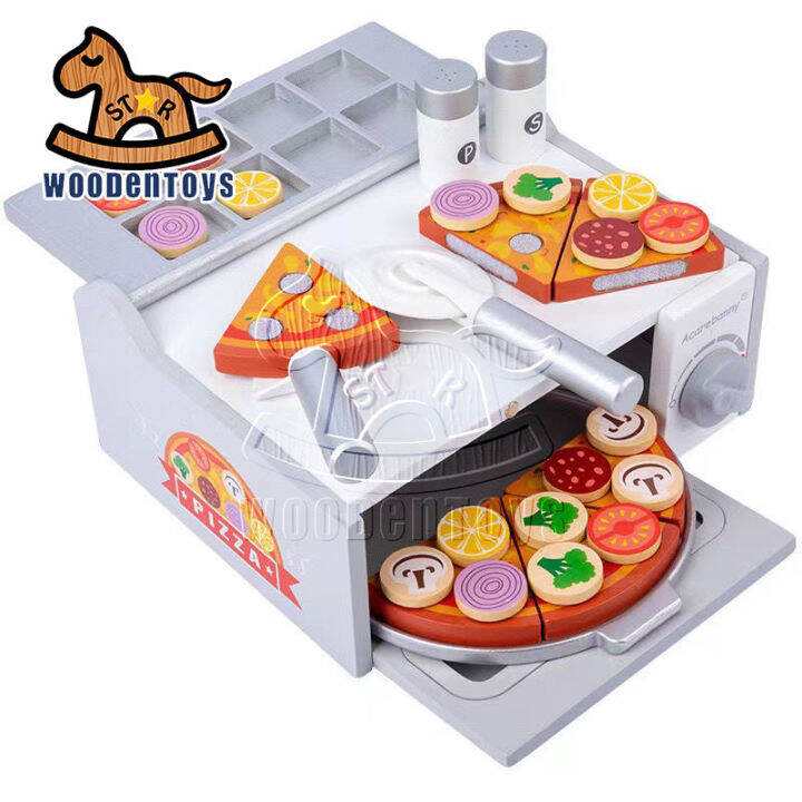 Wooden Pretend Toys Pizza Oven w/ Complete Topping w/ other Accessories ...