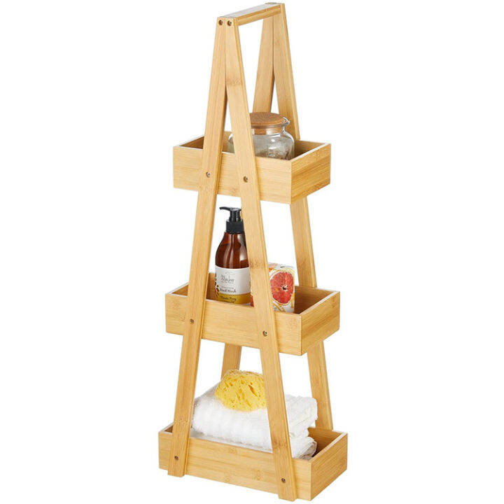 Decorative Towels Organizer Bins Free-Standing Wood Ladder Storage Rack ...
