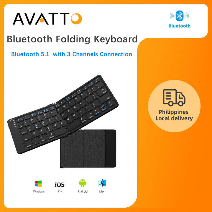 AVATTO Bluetooth 5.1 Folding keyboard Sync Up to 3 Devices Bluetooth ...