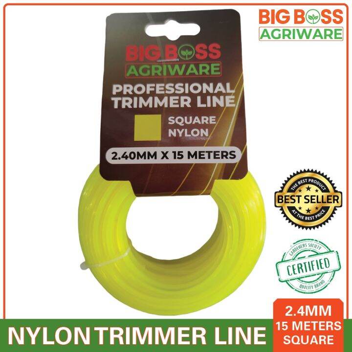 Big Boss Agriware Nylon Trimmer Line 2.4mm x 15m Square Yellow (Tansi) for Grass Cutter/Brush ...