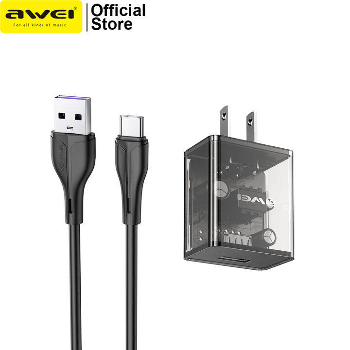 Awei C11T Type-C Fast Charging Small Power Adapter Transparent Wall ...