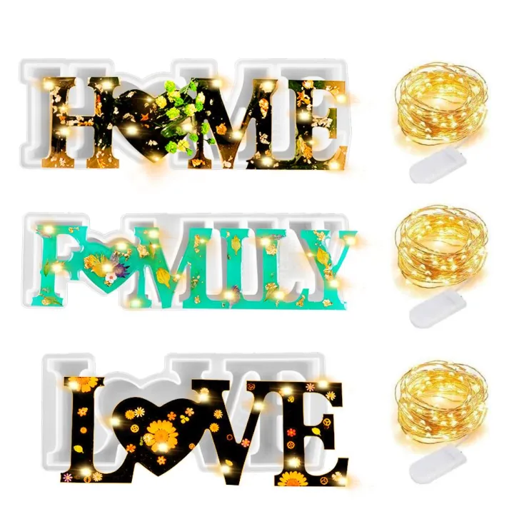 Love Family Home Moulds, Resin Word Sign Moulds with 3 Fairy Lights ...