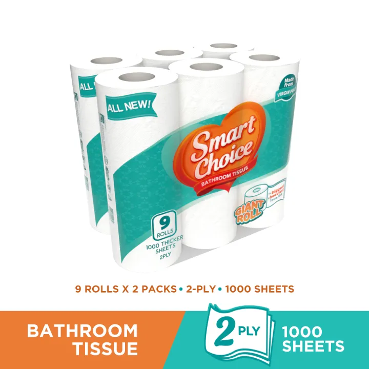 SMART CHOICE BATHROOM TISSUE 2PLY 500 PULLS 1000SHEETS 9s x 2 PACKS ...