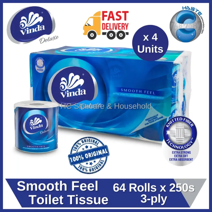 Vinda Deluxe Toilet Paper Smooth Feel 3ply - (16 rolls x 250's) x 4 ...