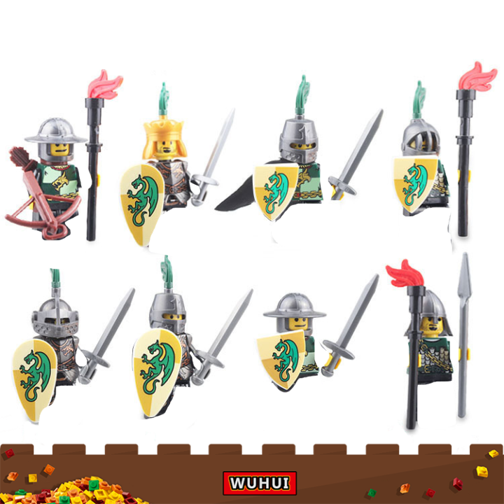 WUHUI 8PCS green dragon knight Minifigures Toys Medieval Knight Archer ...