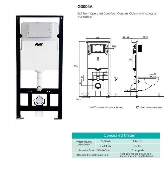 Rubine R&T Front Operated Dual Flush Conceal Cistern With Actuator ...