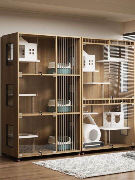 ♠☏ Pet display cabinet cat villa solid wood cage delivery room breeding ...