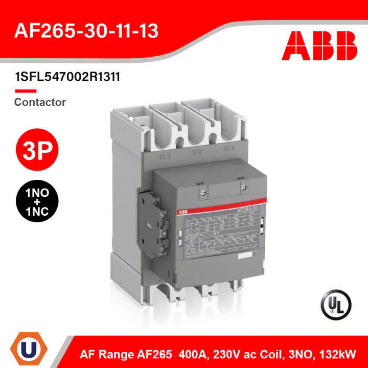 ABB - AF265-30-11-13 Contactor - AF265 3Pole 400A, 230V ac Coil, 3NO, 132 kW - 1SFL547002R1311 ...