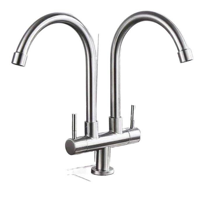 Double pipe double opening single hole cold kitchen faucet 304 ...