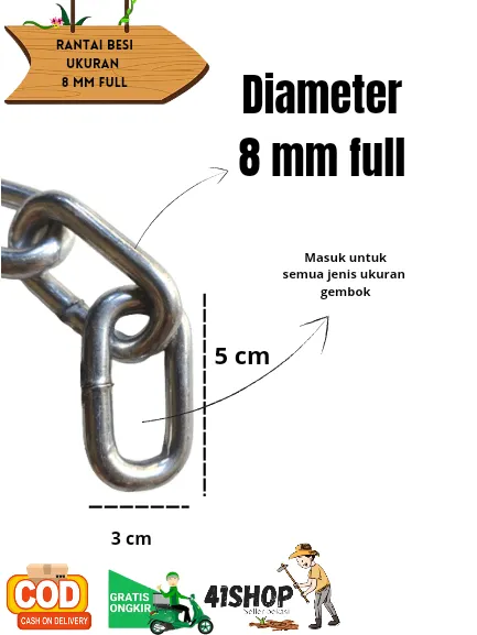 Rantai besi ukuran 8 mm full ( harga permeter ) | Lazada Indonesia