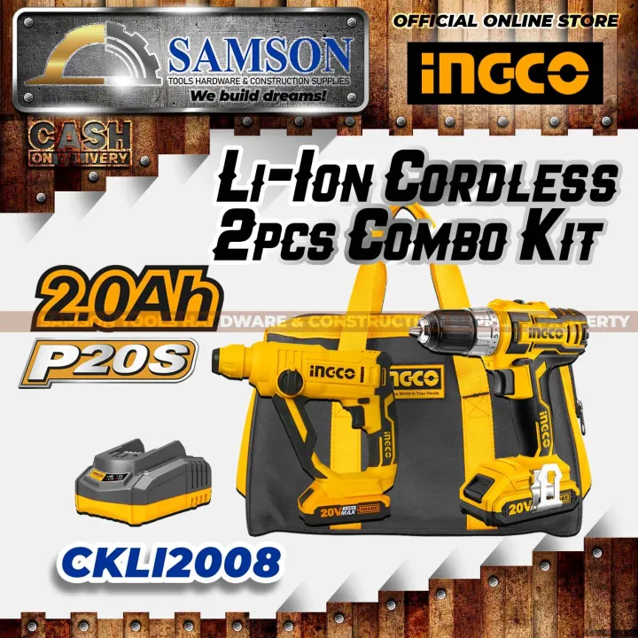 INGCO 20V Lithium-Ion Cordless 2pc Combo Kit (CKLI2008) *SAMSON TOOLS ...