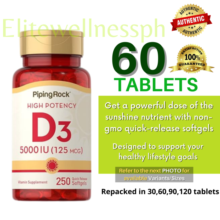 60 Softgels- Piping Rock Vitamin D3 5000 IU AUTHENTIC | Lazada PH