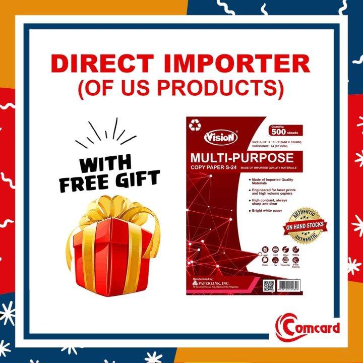 ☑️ Comcard Mall [1 REAM] Vision 90 GSM Multi purpose Copy Paper 500 Sheets | Lazada PH