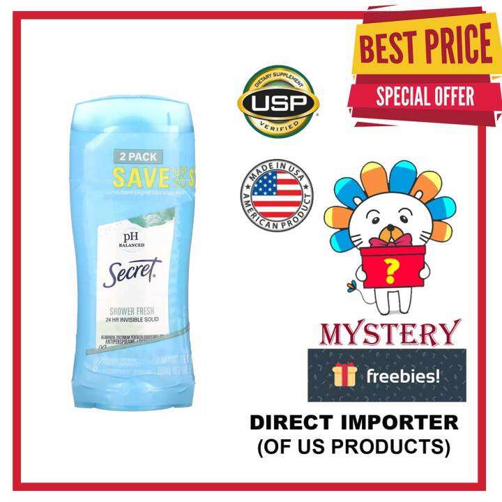 Secret, pH Balanced Antiperspirant/Deodorant, Invisible Solid, Shower Fresh,2.6 oz (73 g) Each ...