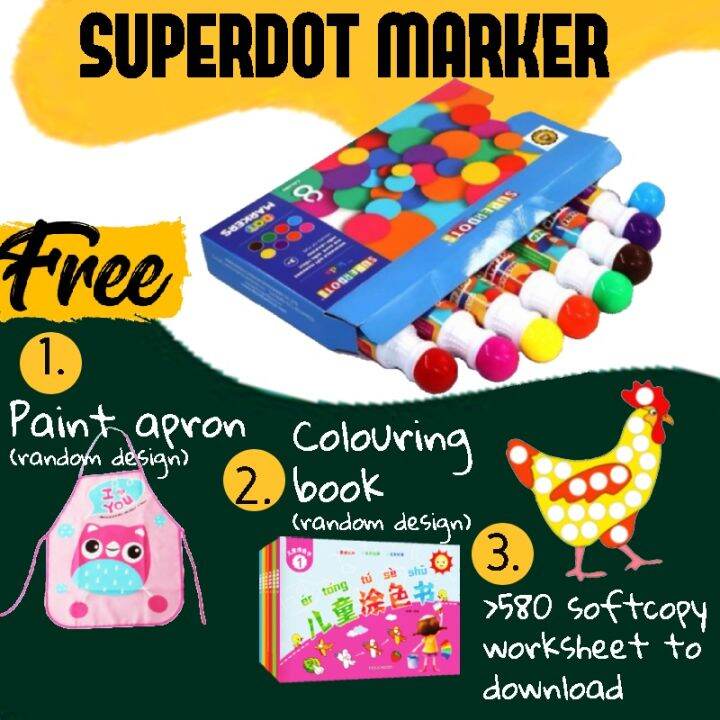 [🔥HOT SALES🔥] Superdot dot marker wide tip 18mm - set of 8 colours (more than 550 worksheet to ...