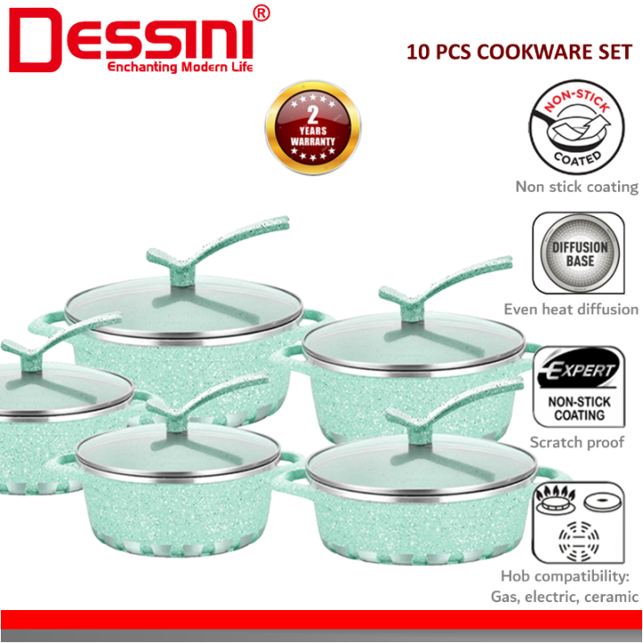 【ORIGINAL】 DESSINI ITALY 10 Pcs Casserole Die Cast Aluminium Non Stick ...