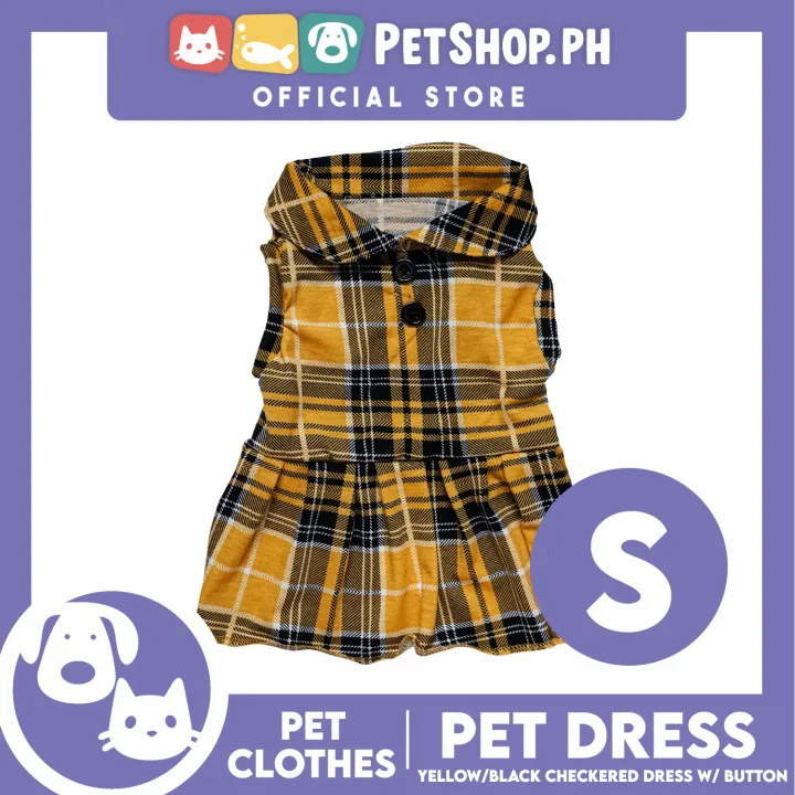 Pet Dress Checkered Yellow and Black with Button (Small) Perfect Fit ...