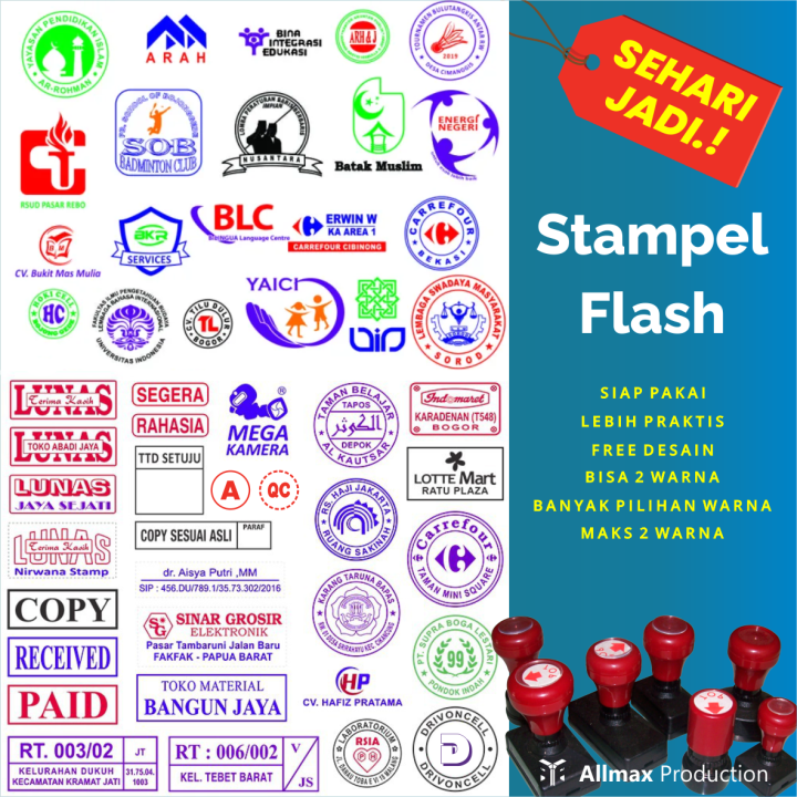 Stempel Nama Perusahaan Logo Tanda Tangan Stempel Lunas Stempel Flash Warna Custom | Lazada ...