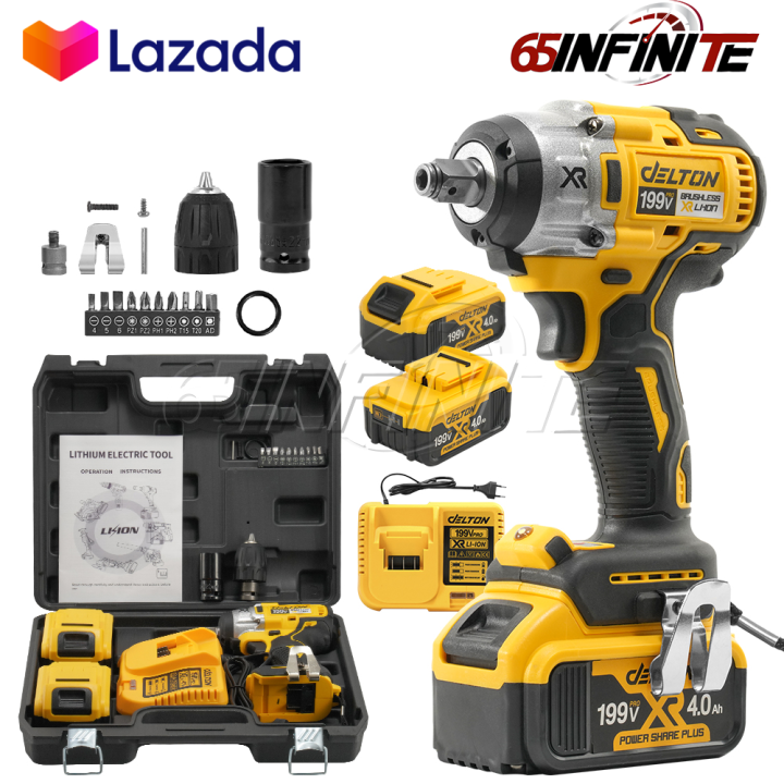 DELTON 2in1 บล็อกแบต & สว่าน 199V รุ่นใหม่! มอเตอร์ BRUSHLESS ไร้แปรงถ่าน พร้อมแบตเตอรี่ Li-ion ...