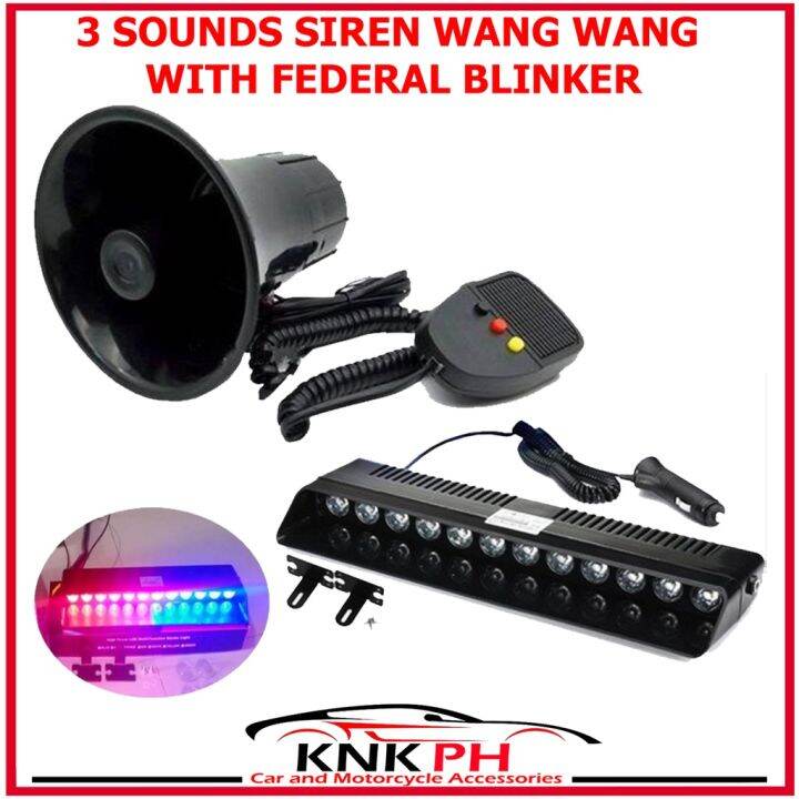 30W Mini Wang Wang 3Tone Horn Siren with Microphone Dashboard Blinker RedBlue 12LED 12v | Lazada PH