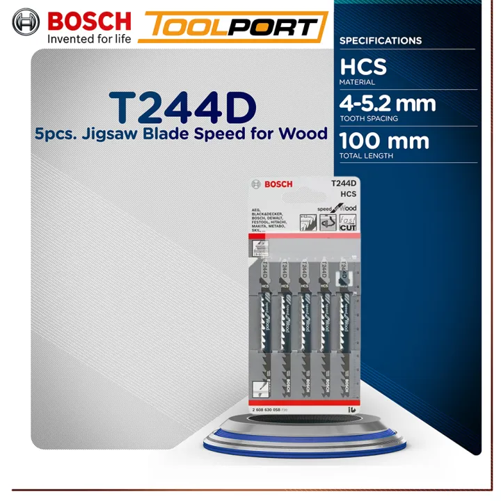 Bosch T244D 5pcs Jigsaw Blade (Speed for Wood, 5-50mm) [ TOOLPORT ...