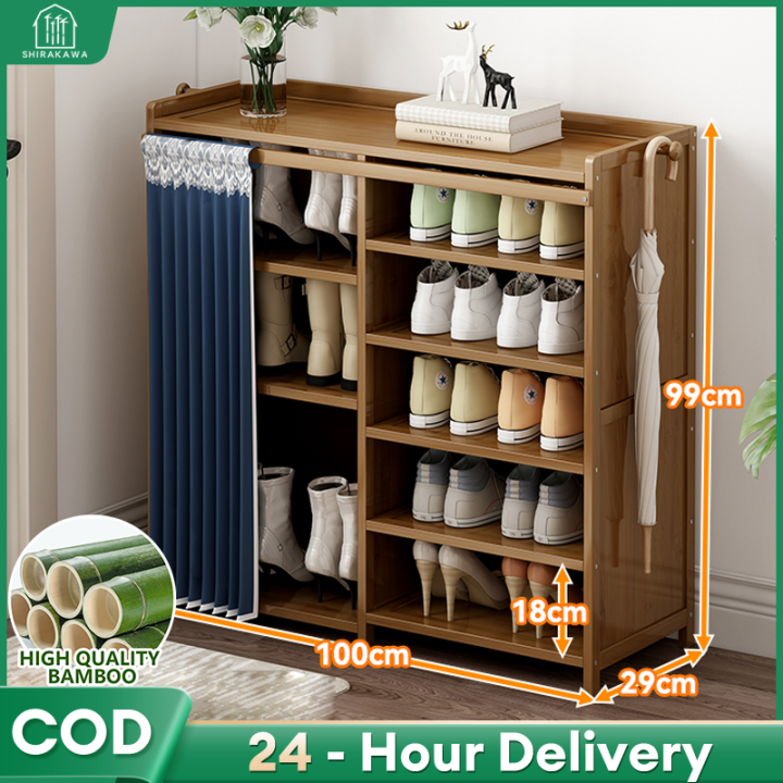 【COD】nordic shoe rack Bamboo shoe rack curtain layered partition shoe ...