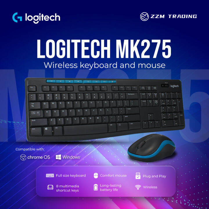 Logitech Mk275 Full Size Keyboard And Mouse Set 2 4hz Wireless 8 Multimedia Shortcut Keys Zzm