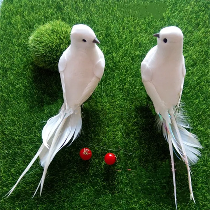 OKDEALS Garden Decor Home Decor White Feather Vivid Emulation Dove Mini ...