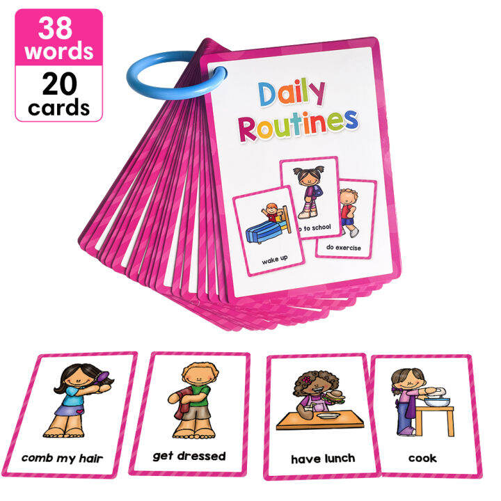 20PCS/Set Daily Routines English Flash Cards Pocket Card Word Cards ...