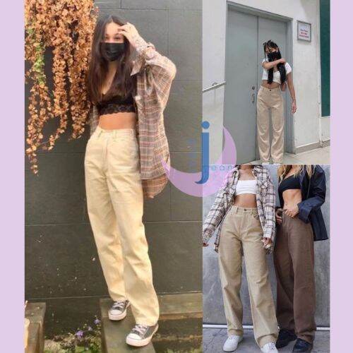 Neutral Baggy Pants Wide Legs High Waist Pants For Women Men Brown