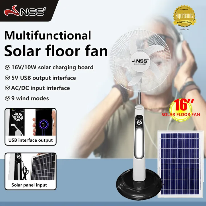 NSS hot sale Solar Electric Fan 16" Stand AC and DC Dual charging With ...