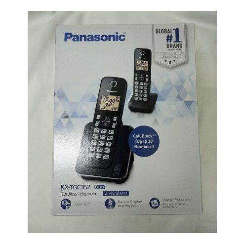 PANASONIC KX-TGC352 Expandable Cordless Phone with Amber Backlit Display - 2 Handsets (Black ...
