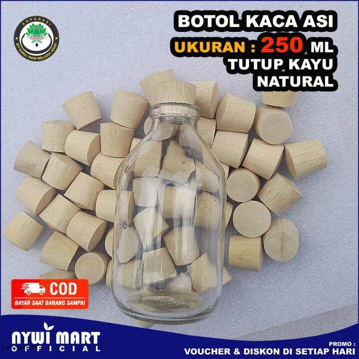 ( TERMURAH ) Botol ASI Kaca 250ml Tutup Kayu Natural / Botol Bayi ...